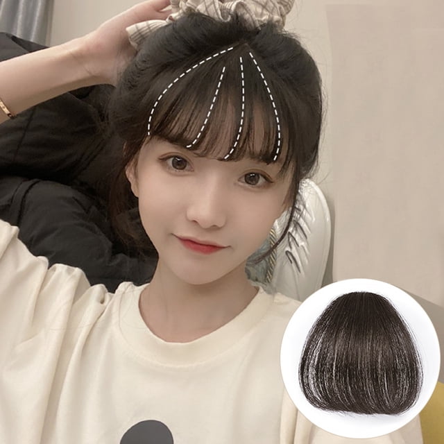 Cheers US Clip in Air Bangs Human Hair Bangs Clip on Real Hair Flat ...