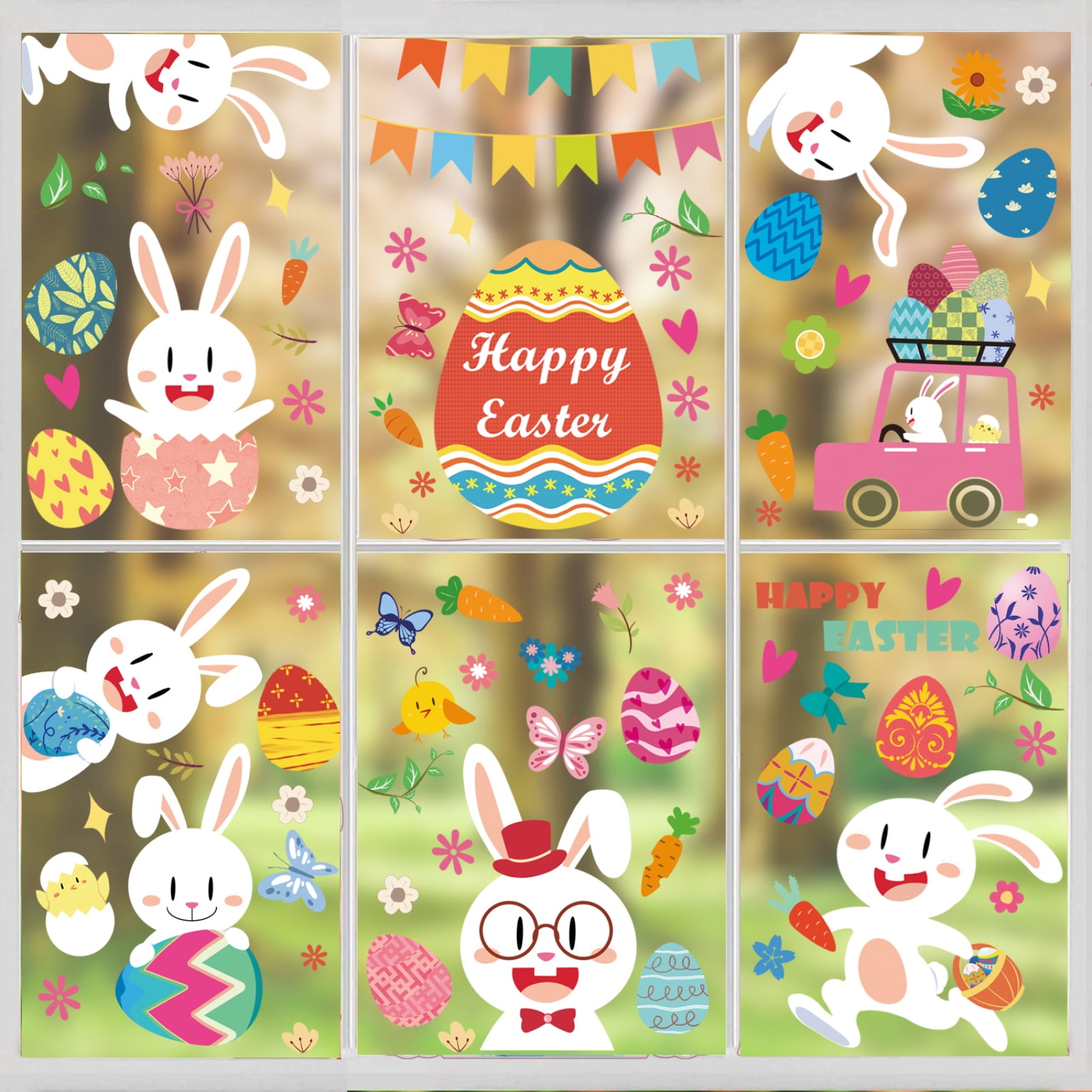 Cheers US Easter Window Cling Decorations Eggs Bunnies Wall Decal Decor ...