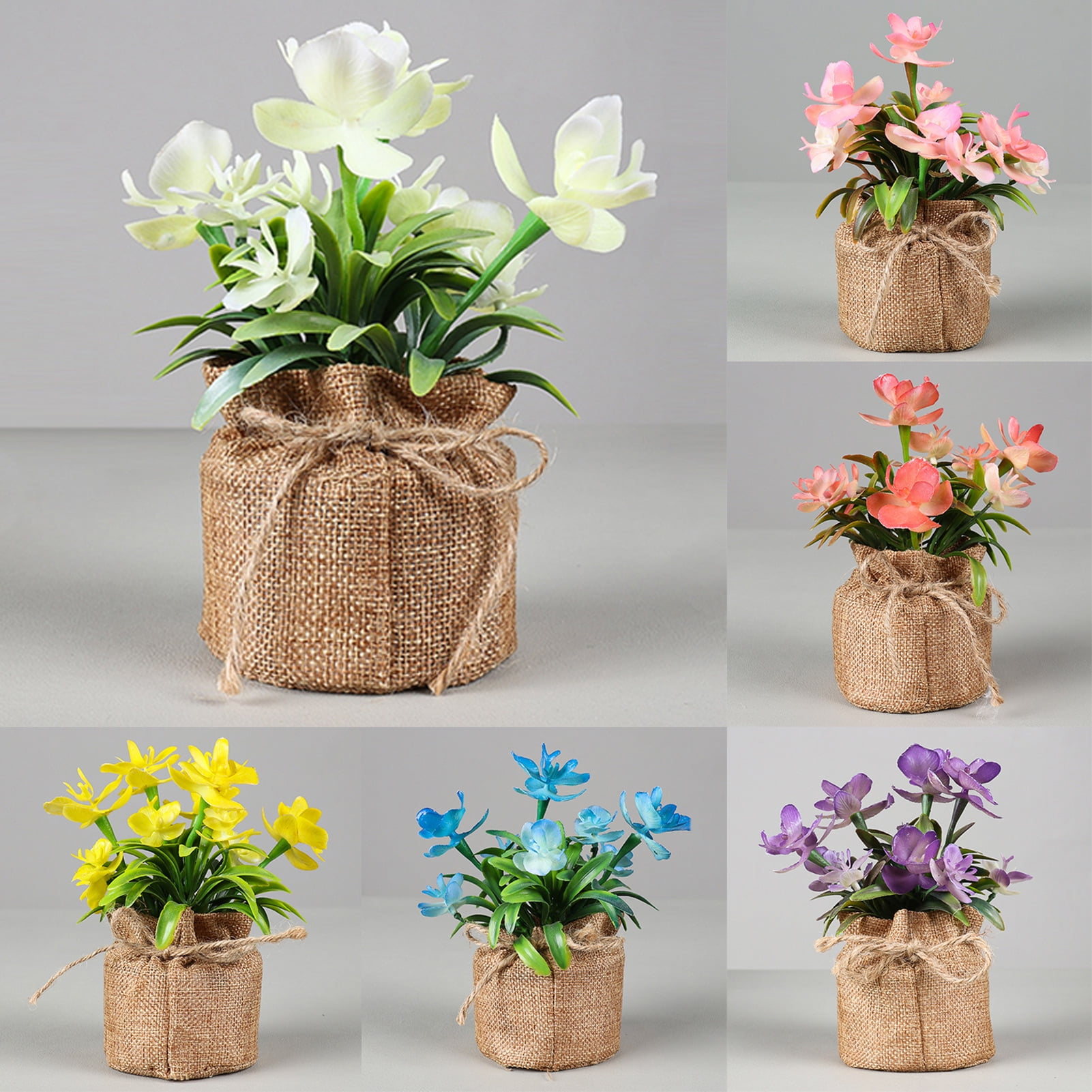 Cheers.US Fake Flowers Potted, Small Burlap Potted Flowers - Mini ...