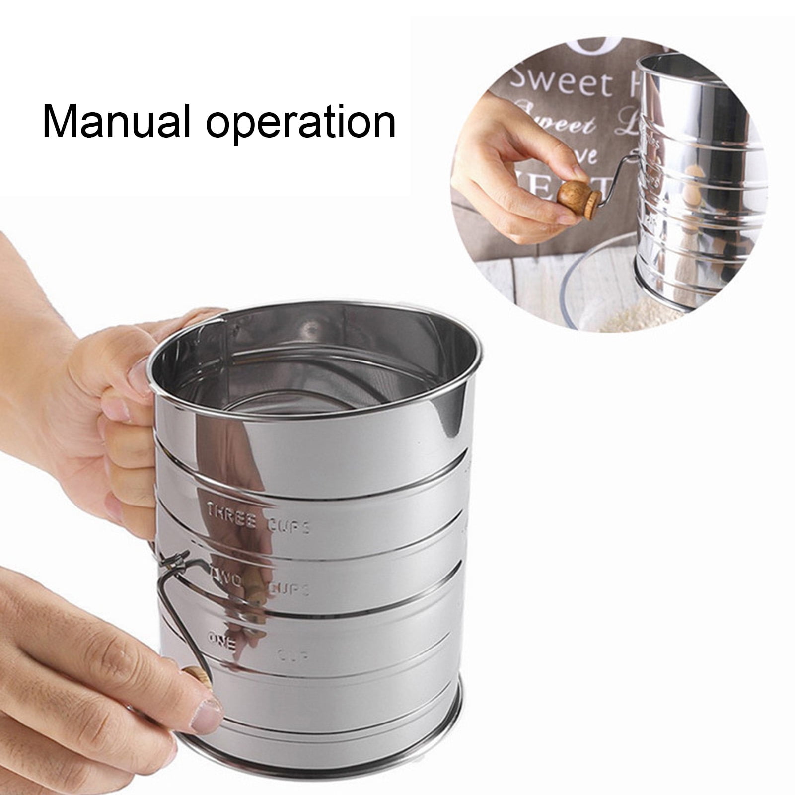 Cheers US Flour Sifter Stainless Steel Rotary Hand Crank, Baking Sugar ...