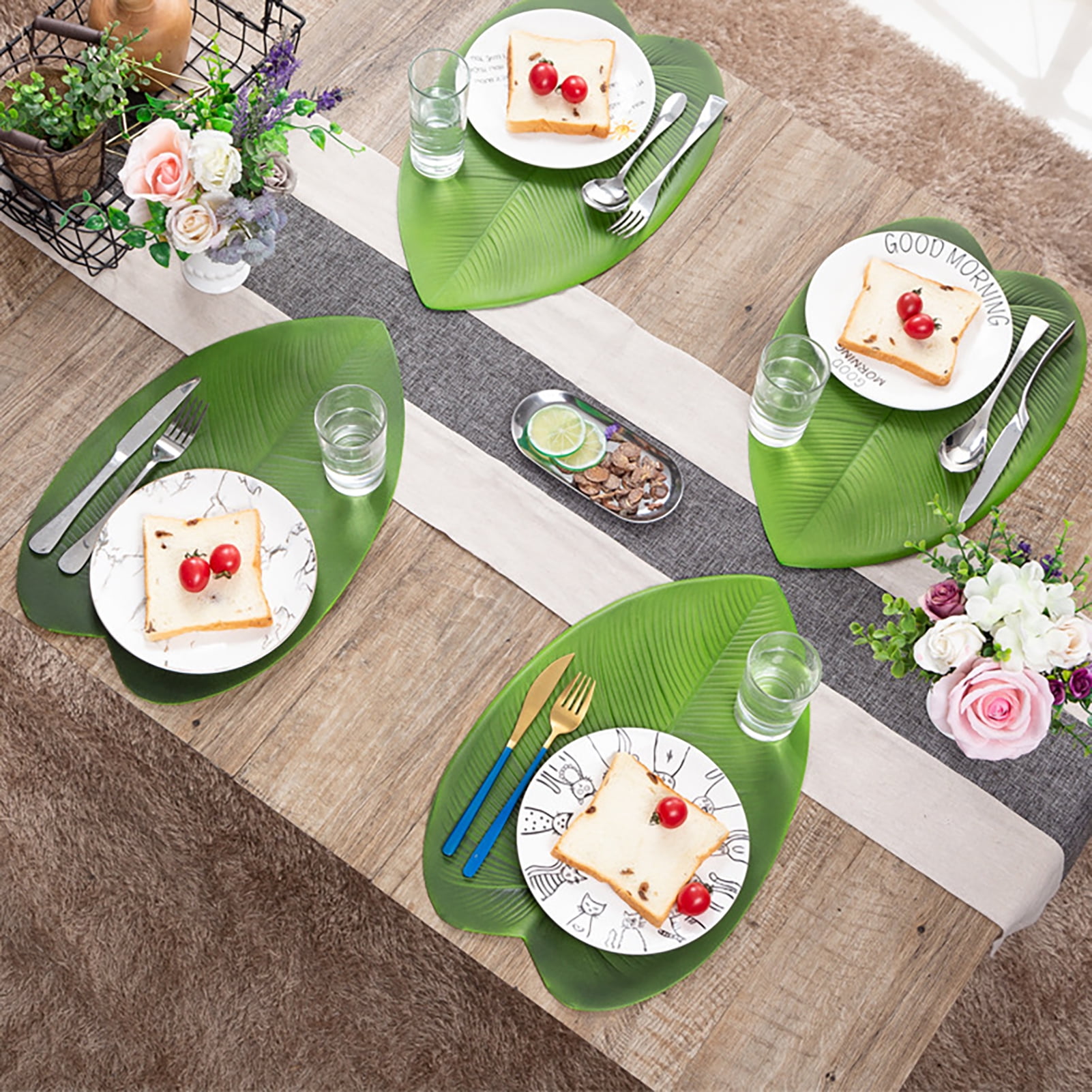 Cheers.US Green Leaf Shaped Eva Placemats for Dinner Table Set of 4 ...