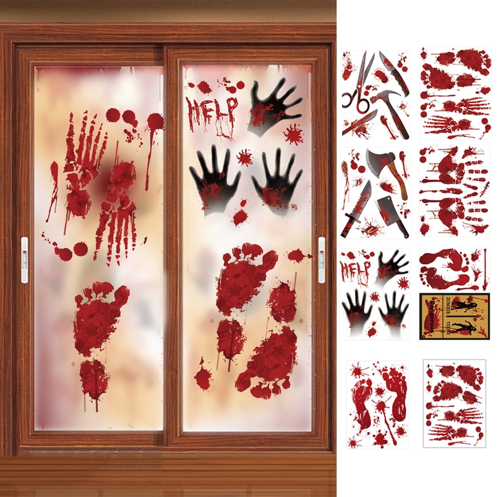 Cheers US Halloween Bloody Decorations Stickers Handprint Footprint ...