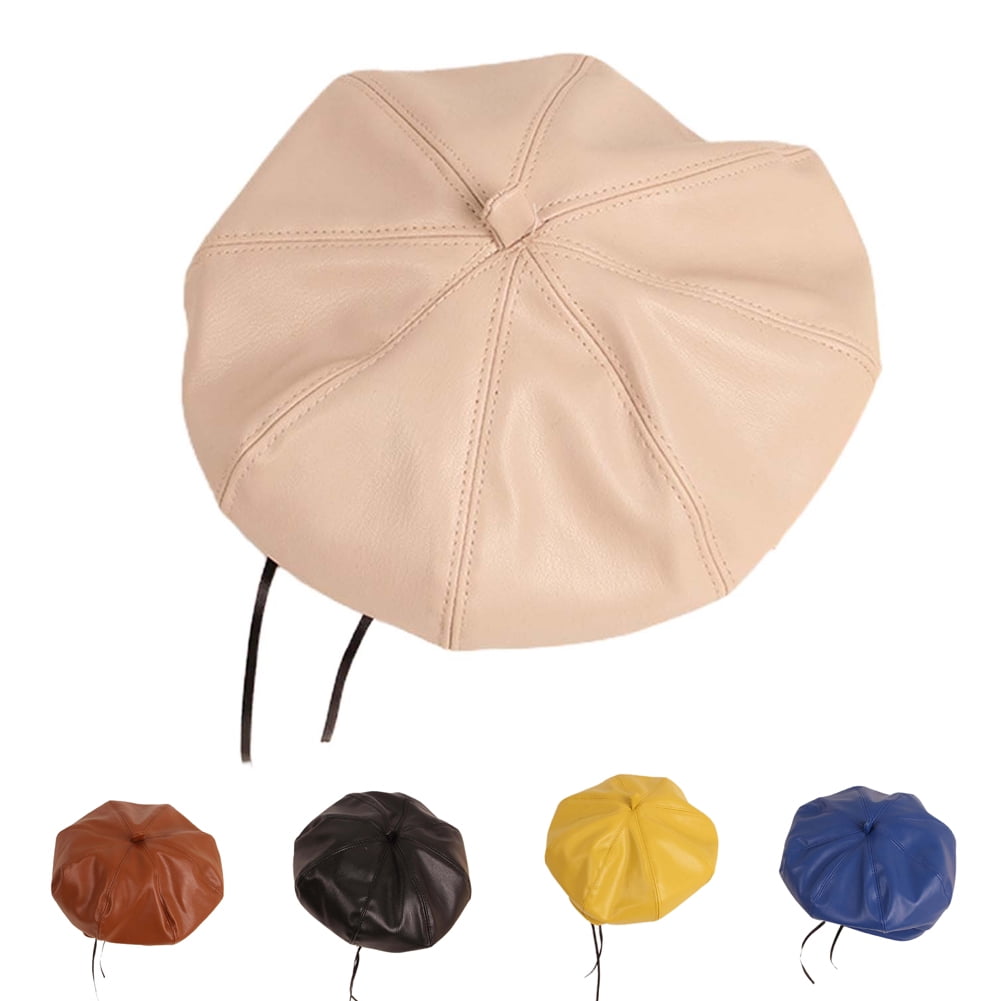 Cheers.US Kids Beret Solid Color Adjustable Faux Leather Beret French ...