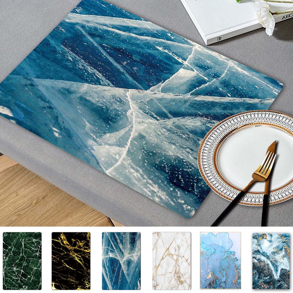 Cheers US Luxury Ombre Marble Placemats, Abstract Gold and Gray Marble ...