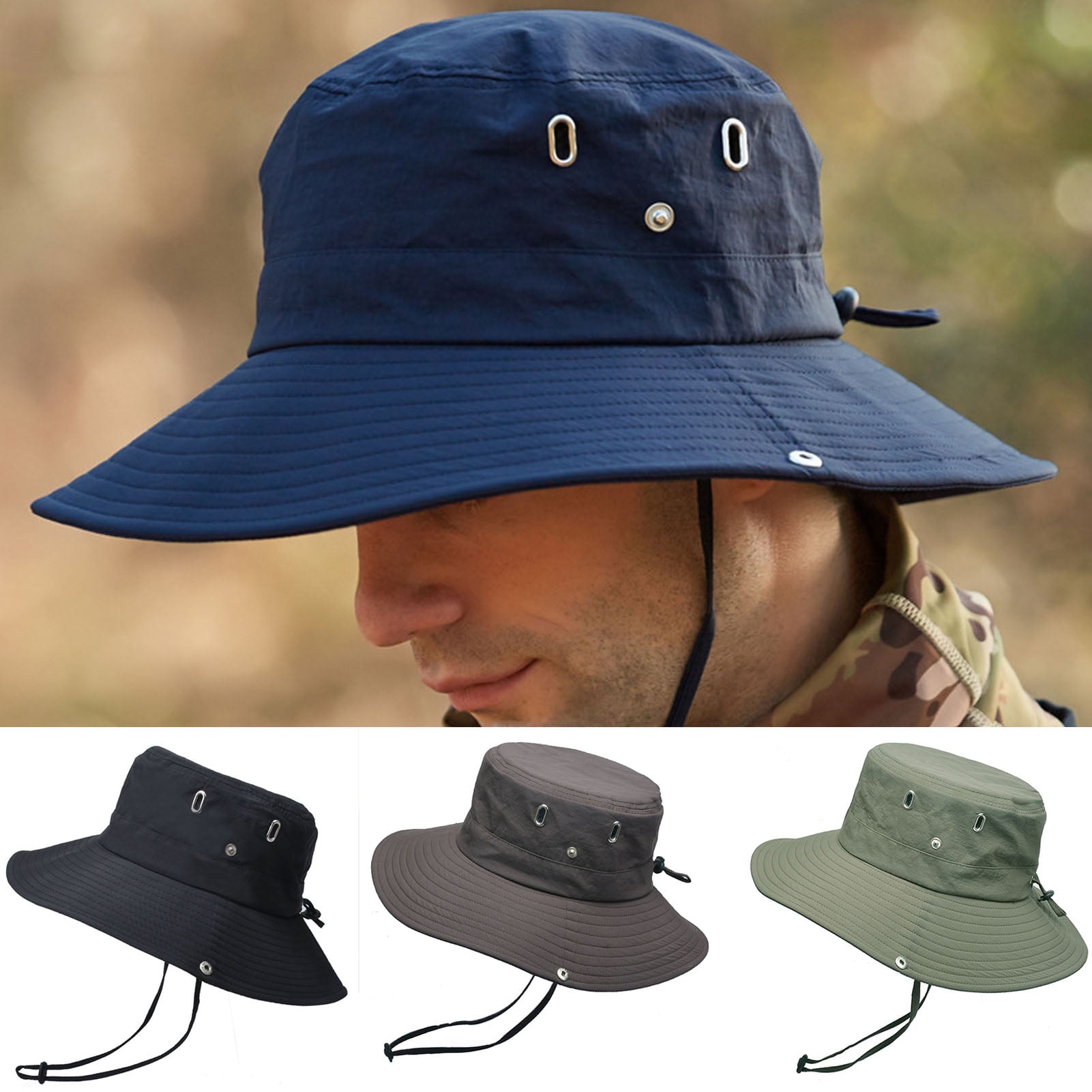 Cheers.US Men Summer Bucket Hat Solid Color Anti Sun Wide Brim Cooling ...