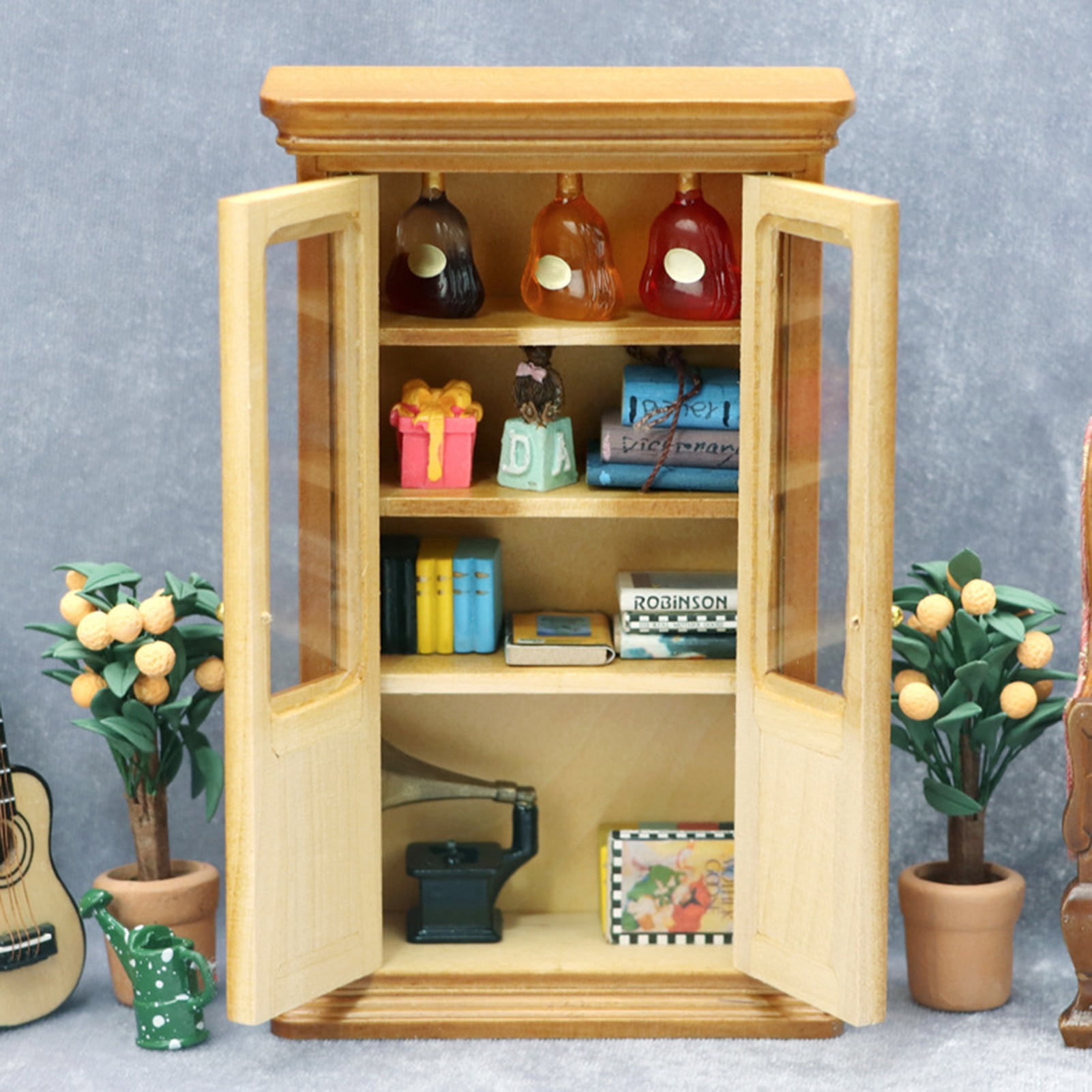 Cheers.US Miniature Cupboard Bookshelf Wood Cabinet 1:12 Scale ...