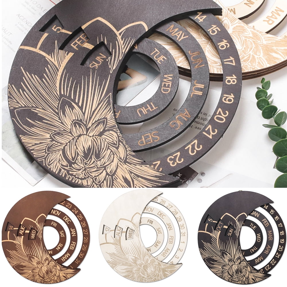 Cheers.US Multifunctional Wooden Calendar Round Perpetual Calendar ...