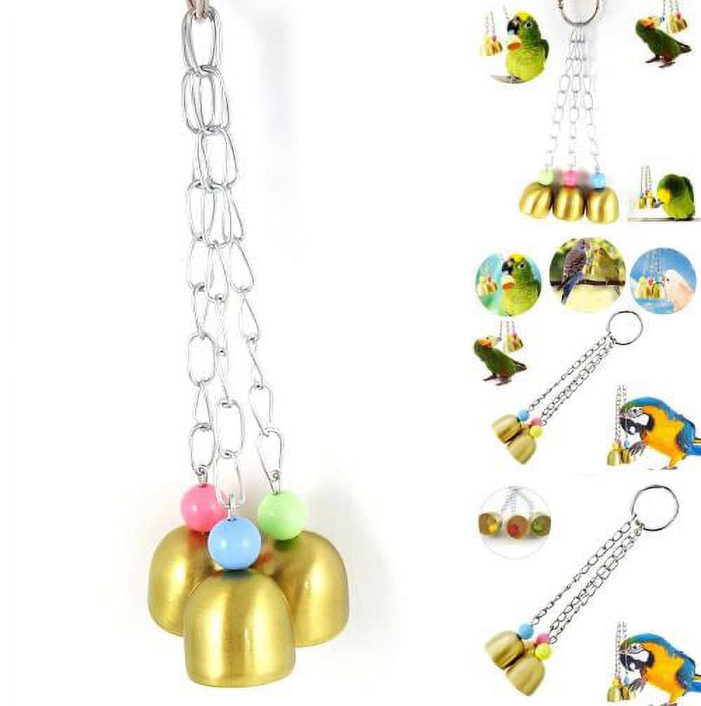 Cheers.US Pet Bird Parrot Pigeon Hanging 3 Bell Chain Cage Stand Bite ...