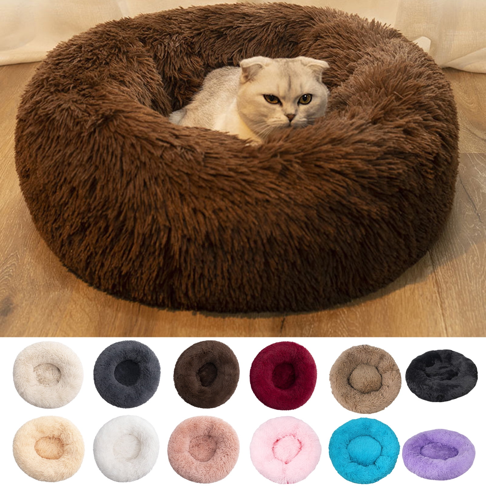 Cheers.US Pet Cat Bed Dog Bed, Fluffy Cat/Dog Bed for Small Medium Large Pet Cats Dogs, Round ...