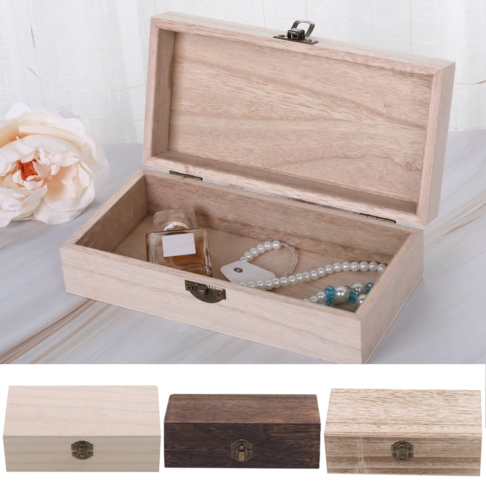 Cheers.US Rectangle Natural Wood Box Wooden Jewelry Storage Case DIY ...