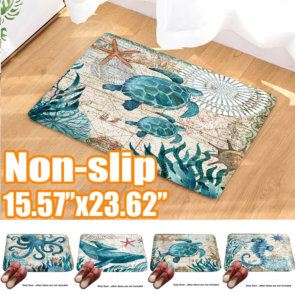 Cheers.US Sea Theme Foam Bath Mat Blue Turtle Rubber Non Slip Bathroom ...