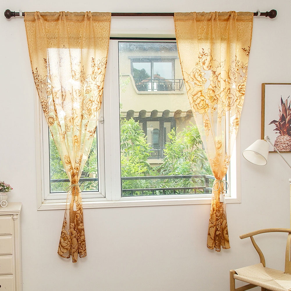 Cheers.US Sheer Voile Window Curtain Sun Flower Drape Panel Home Door ...