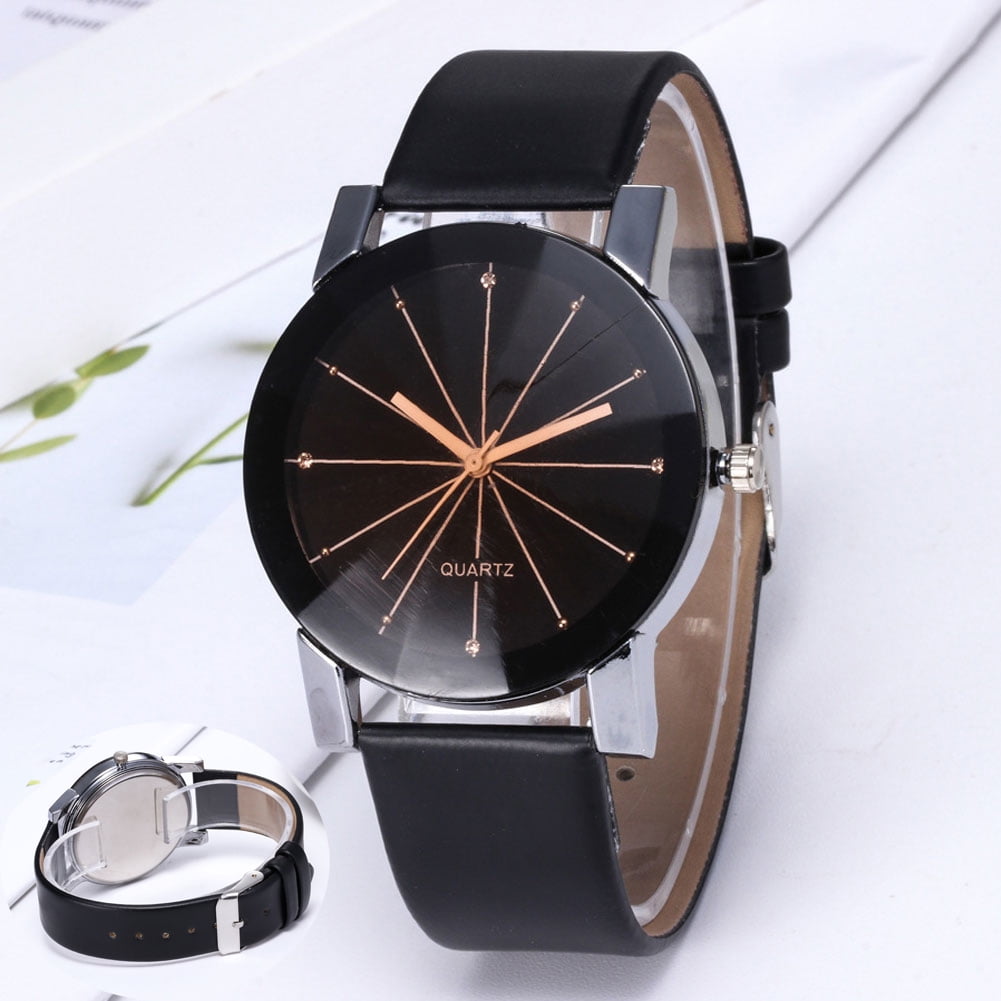 Cheers.US Simple Round Dial Linear Analog Faux Leather Band Women ...