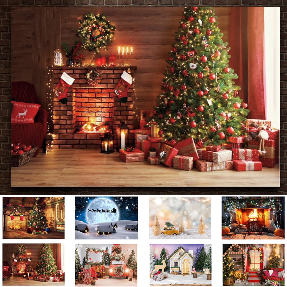 Cheers.US Soft Durable Fabric Christmas Fireplace Theme Backdrop for Photography Tree Sock Gift ...