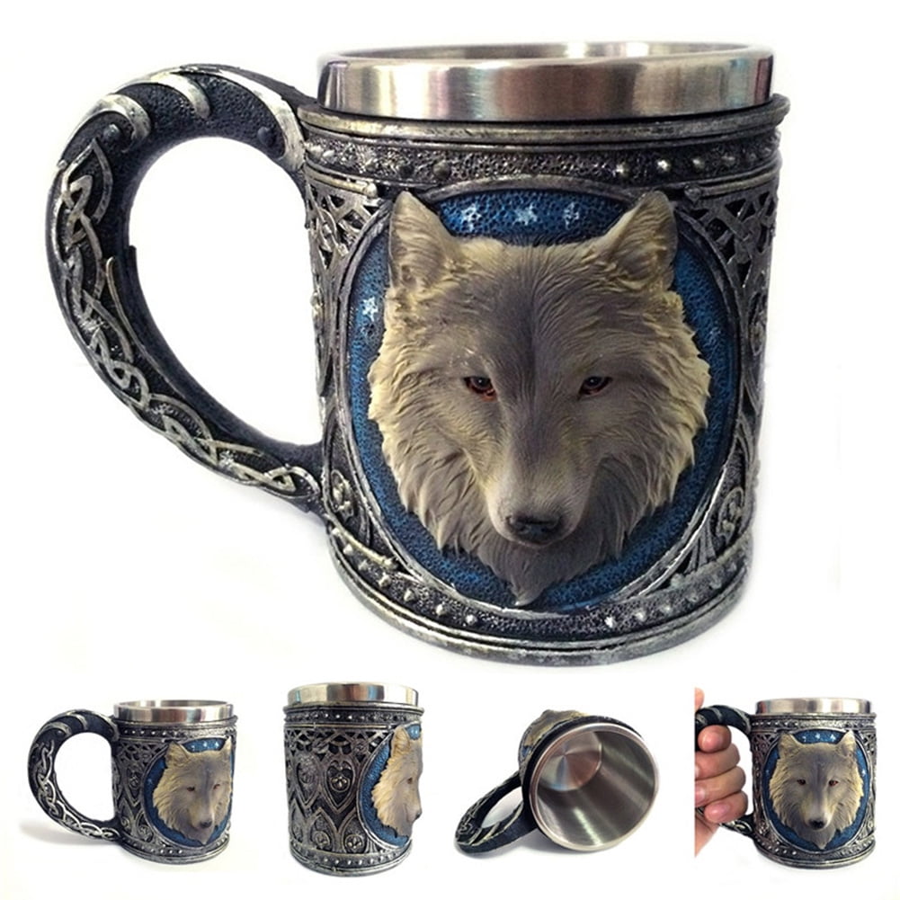 Cheers.US Stainless Steel Wolf Mug, Wolf Head Resin 3D Beer Mug, Gothic ...