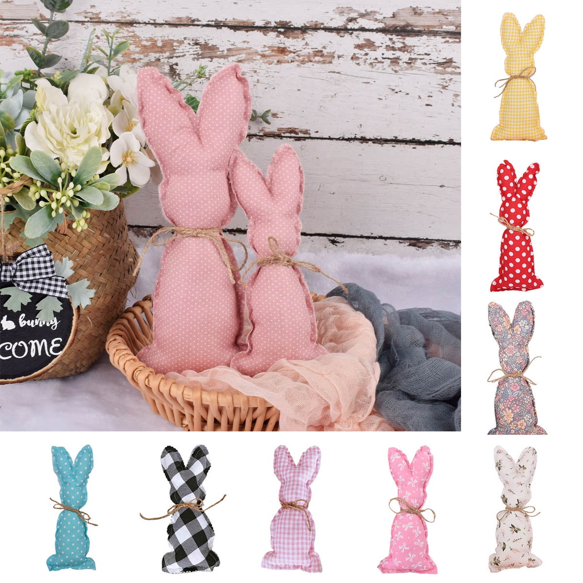 Cheers US Stuffed Fabric Bunnies, Farmhouse Pastel Bunny Decor ...