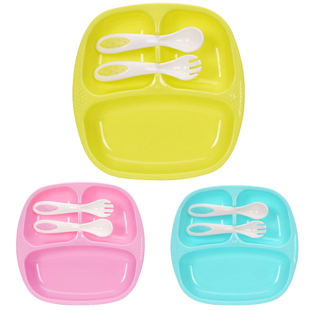 Cheers.US Toddler Baby Feeding Bowl Spoon Fork Set Cute Cartoon Plastic ...