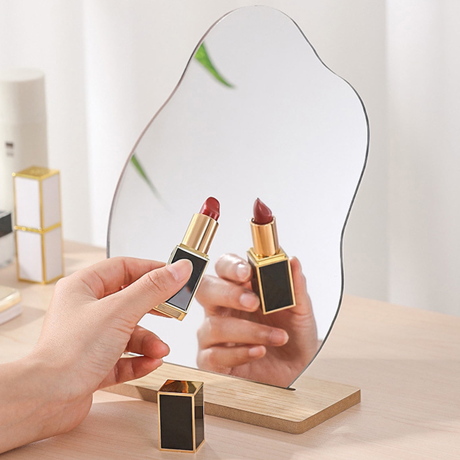 Cheers US Vanity Makeup Mirror with Natural Bamboo Stand Magnification ...