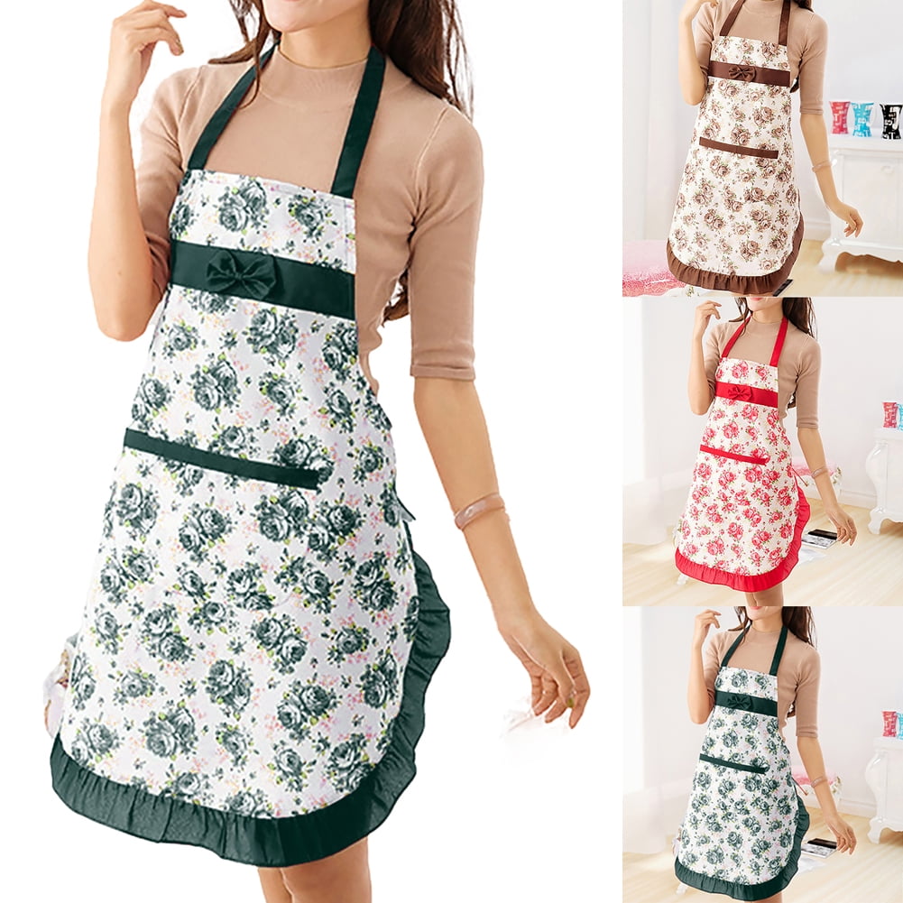 Cheers.US Women Floral Apron Adjustable Flower Kitchen Aprons Linen ...