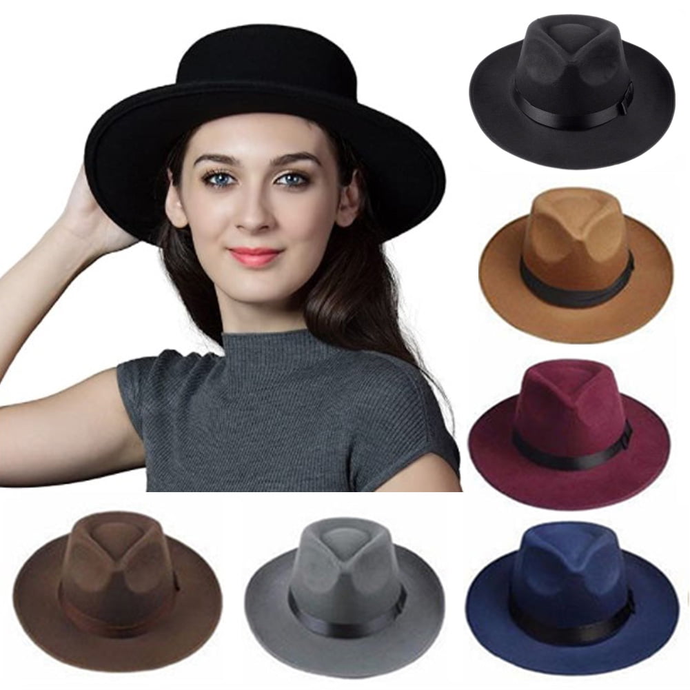 Cheers.US Women Men Retro Style Wide Brim Panama Hat Belt Buckle Felt ...