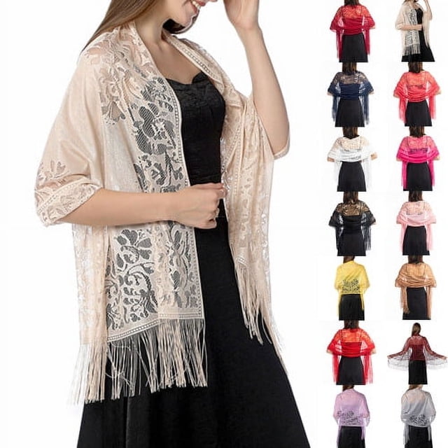 Cheers.US Womens Floral Lace Mesh Party Prom Wedding Shawl Scarf with ...