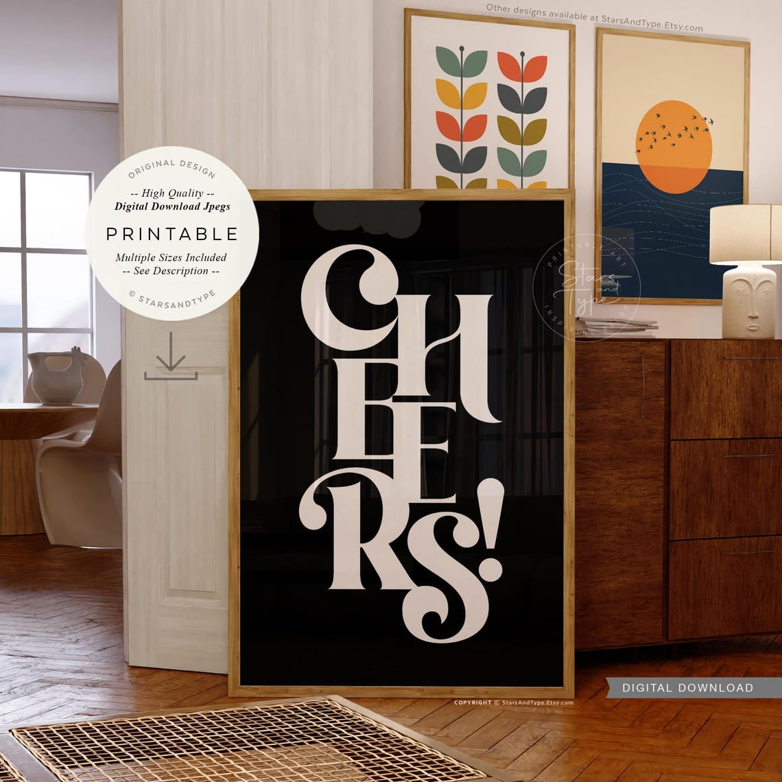 Cheers, Wall Art, Bar Cart Drinks Trolley Alcohol Drinking Quote, Party ...