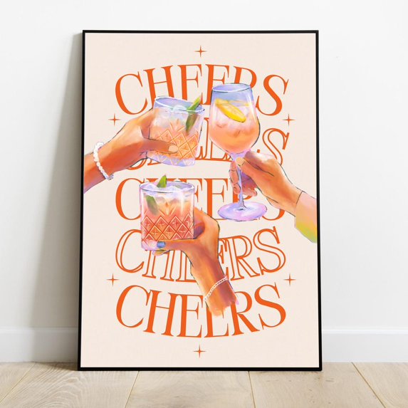 Cheers Wall Art - Fun Cocktail Print Poster For Kitchen Bar Or Dining ...