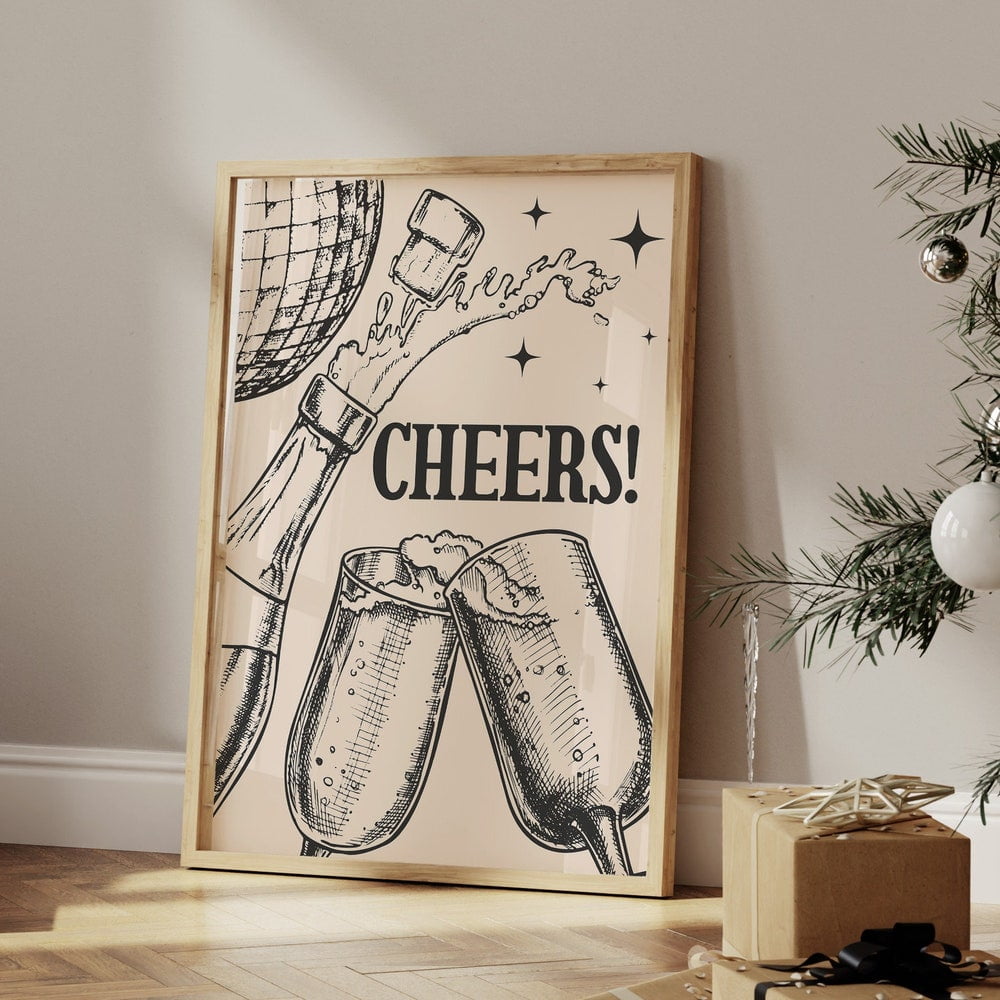 Cheers Wall Art, Printable Bar Cart Poster, Champagne Art Print Download, Modern Dining Room ...