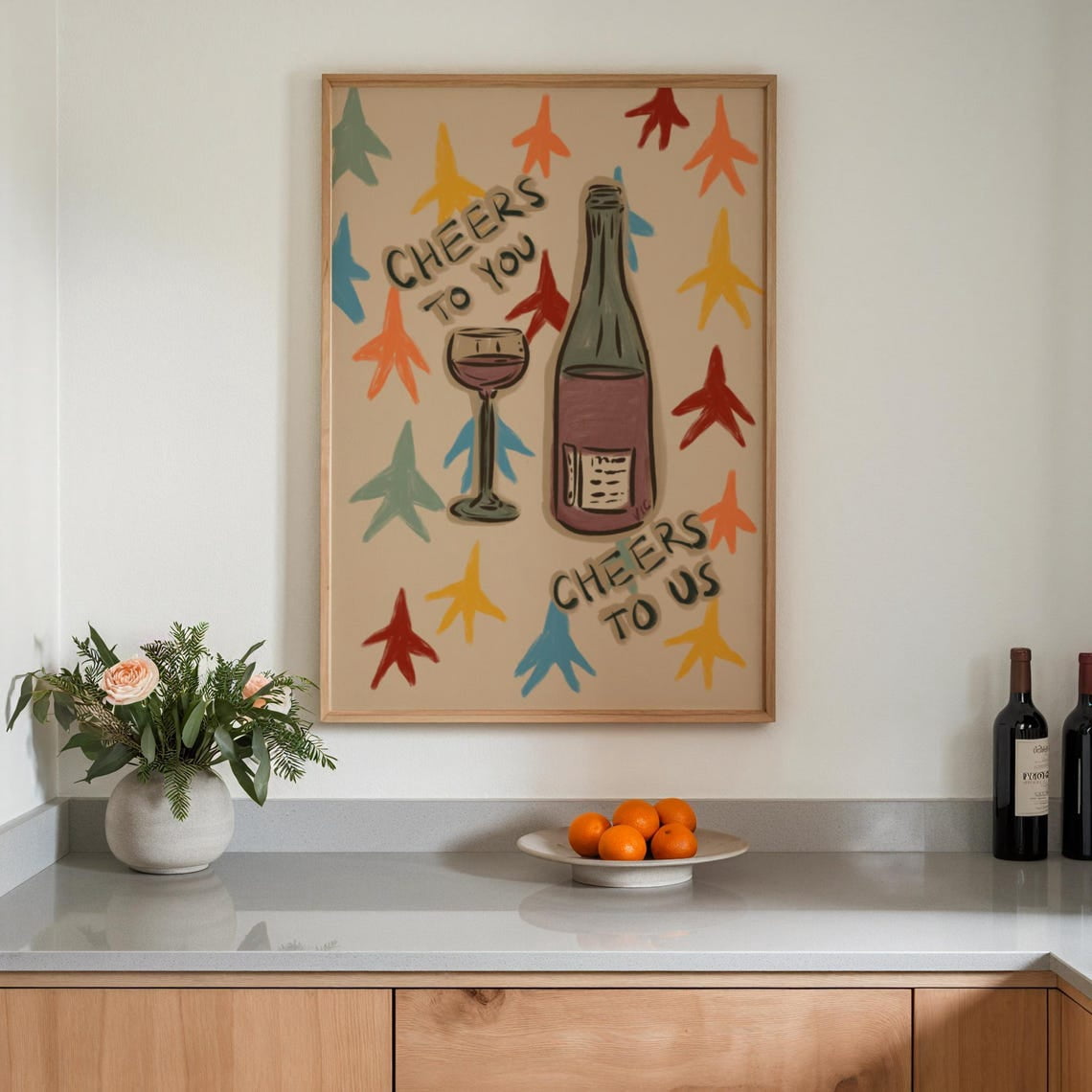 Cheers Wine Art Cozy Bar Wall Decor Vintage Style Illustration Fun For ...