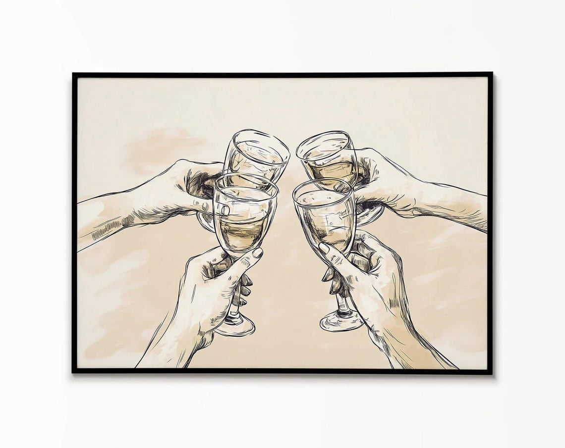 Cheers Wine Glasses Print, Celebration Art Print, Toasting Hands Art ...