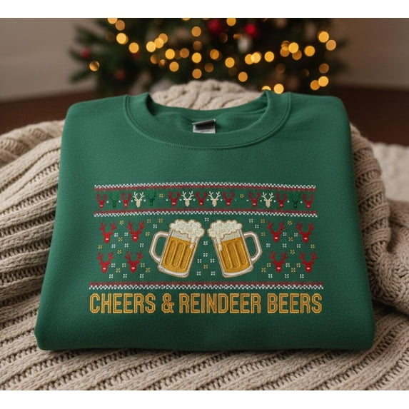 Cheers and Reindeer Beers Sweatshirt Embroidered Funny Christmas Beer ...