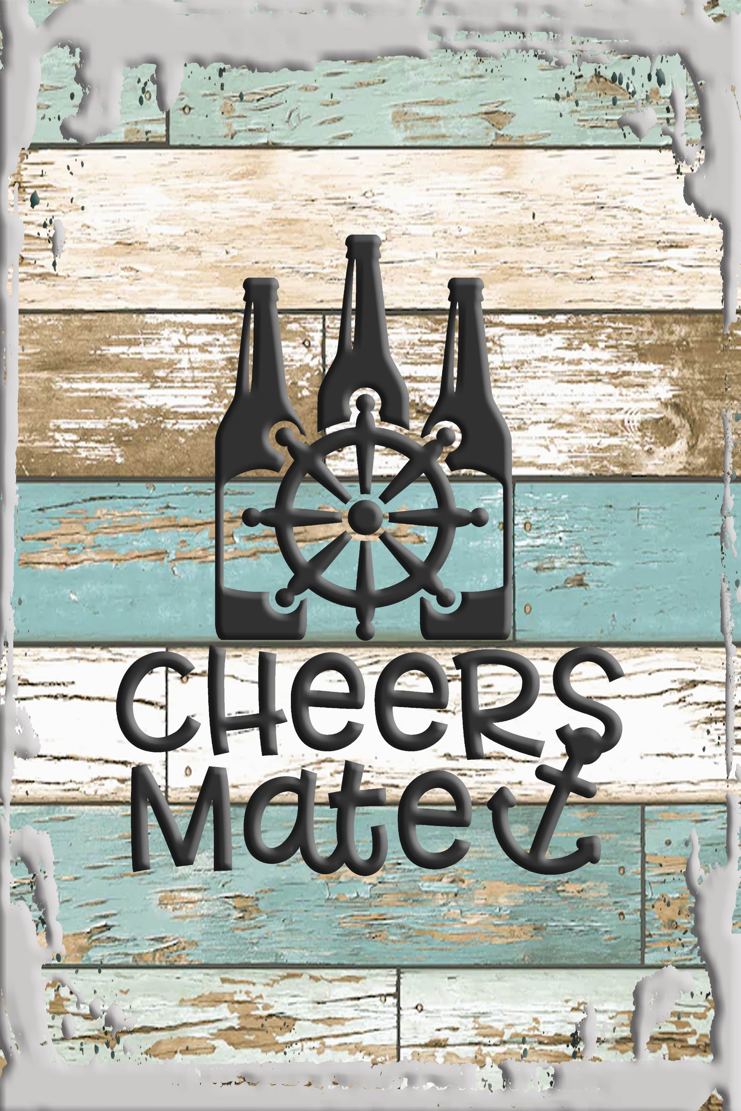 Cheers mate beer bottle silhouette ahoy sailing boat nautical White Wall Art Decor Funny Gift ...