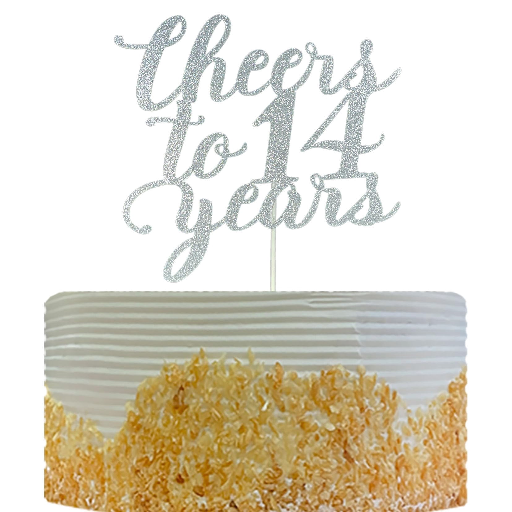 Cheers to 14 Years Cake Topper, FSH1 Double Sided Silver Glitter Cake ...
