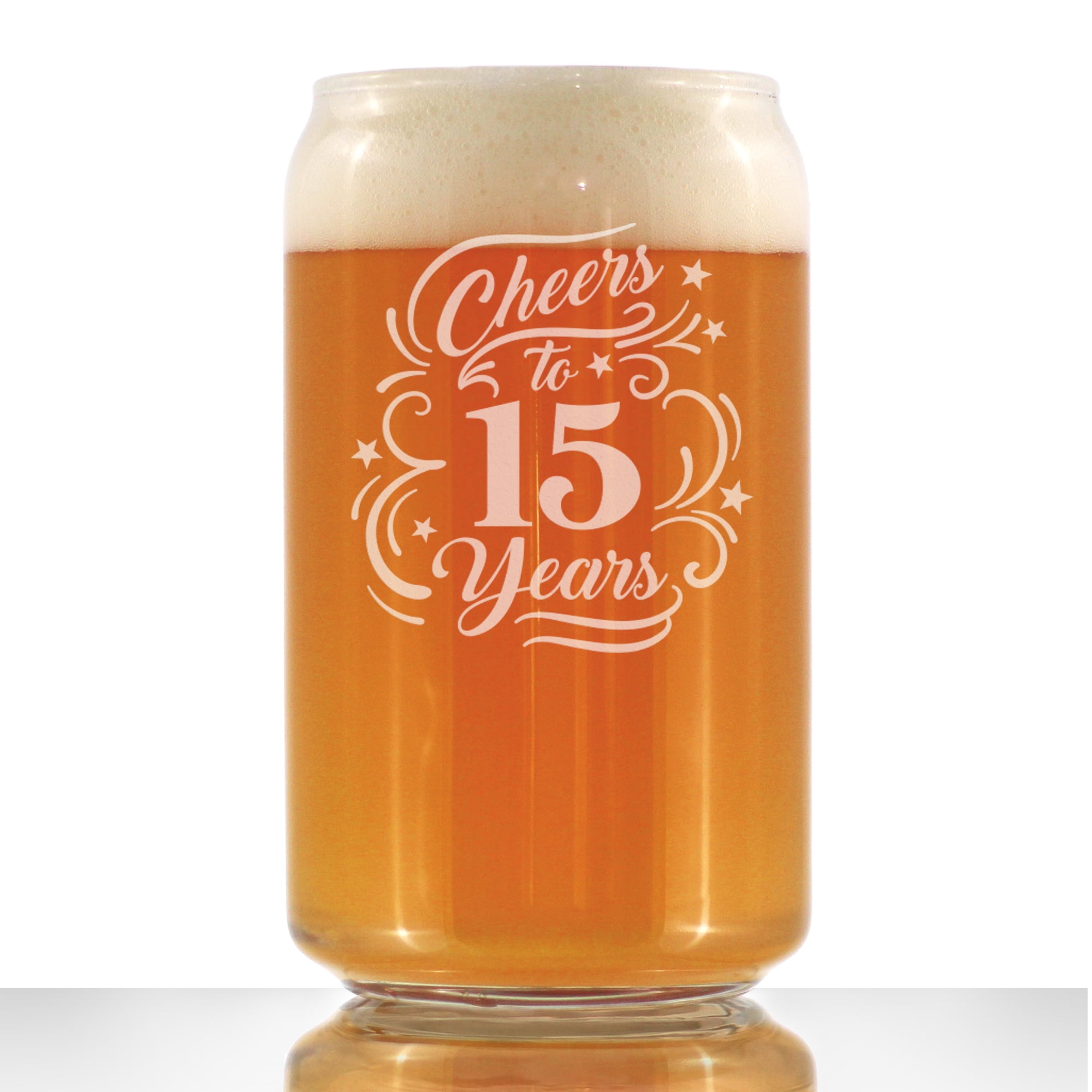 Bevvee Beer Can Pint Glass 16 oz Cheers 15 Years Gifts for Beer Lovers ...