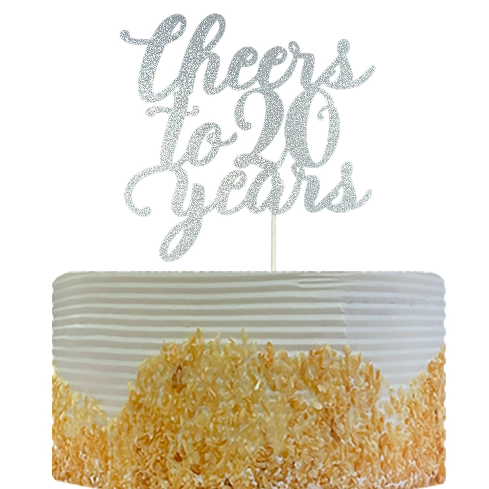Cheers to 20 TWE5 Years Cake Topper, Double Sided Silver Glitter Cake ...