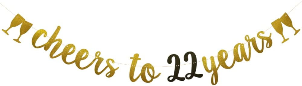 Cheers to 22 Years Banner，22nd Birthday Party Decorations Supplies，Gold ...