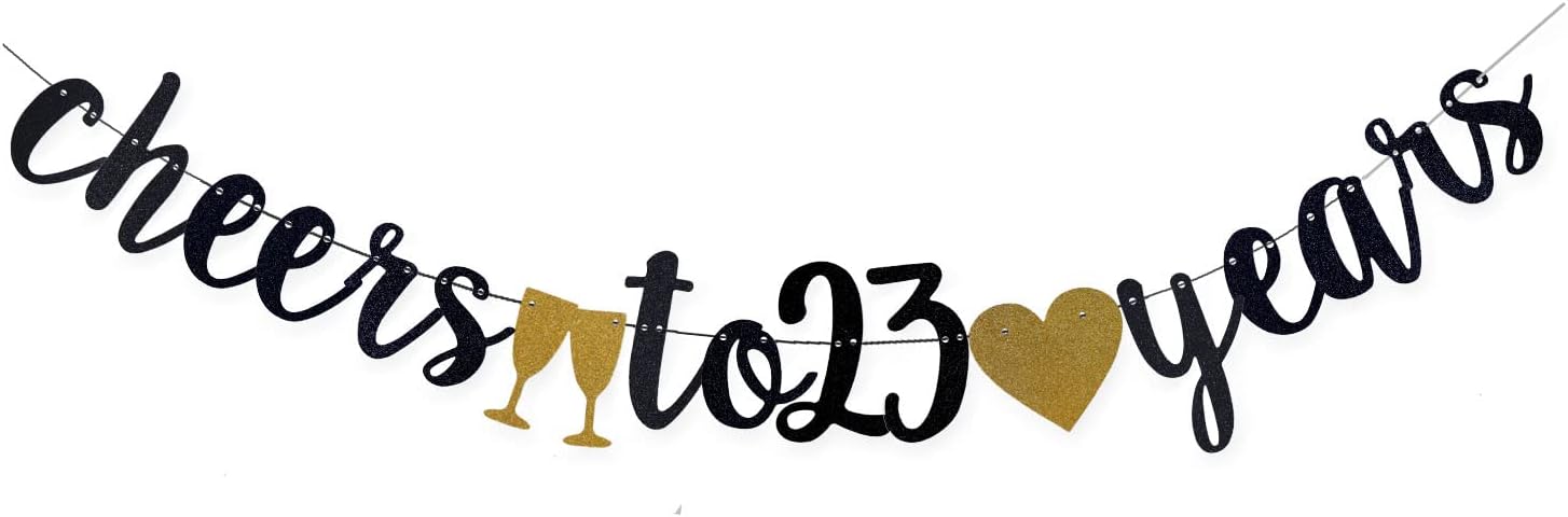 Cheers to 23 Years Banner Black Paper Sign Pre-Strung - Happy 23th ...