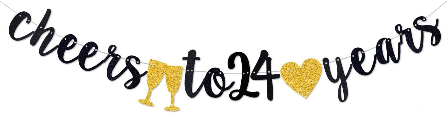 Cheers to 24 Years Banner Black Paper Sign Pre-Strung - Happy 24th ...