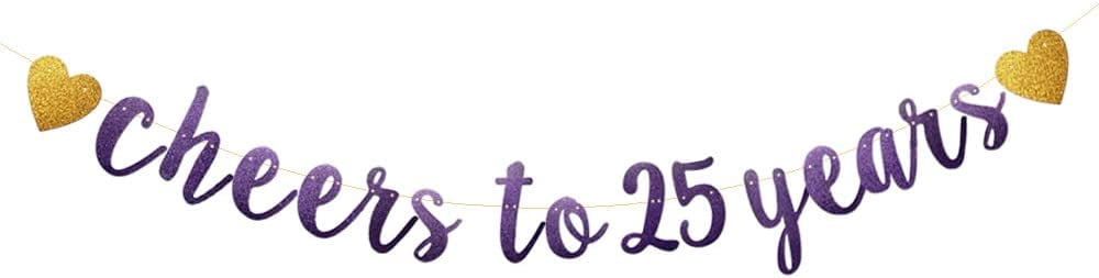Cheers to 25 Years Banner, Pre-Strung, Purple Glitter Paper Garlands ...