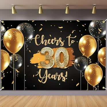 30th Birthday Backdrop Gold and Black 118 x 95 Inch Happy Birthday ...