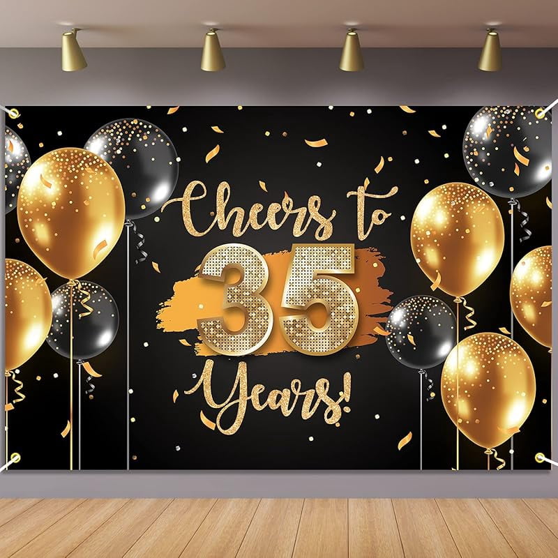 Cheers to 35 Years Backdrop Banner Happy 35th Birthday Background ...