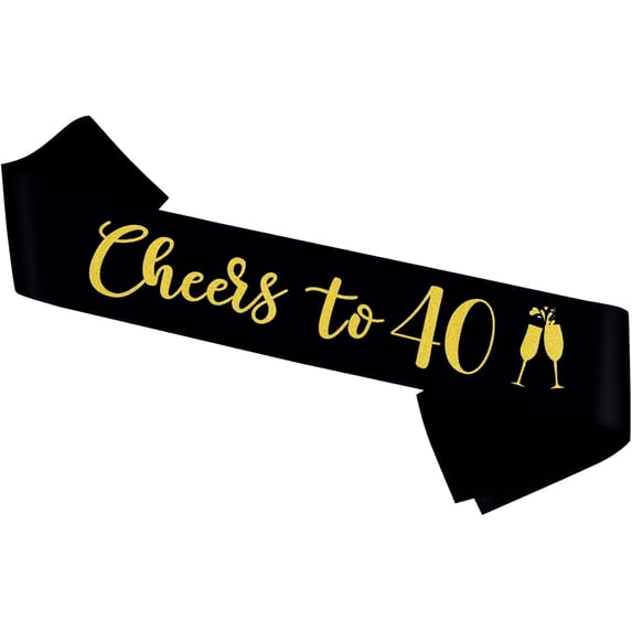 Cheers to 40 Sash, Black Satin with Gold Glitter Lettering for 40th ...