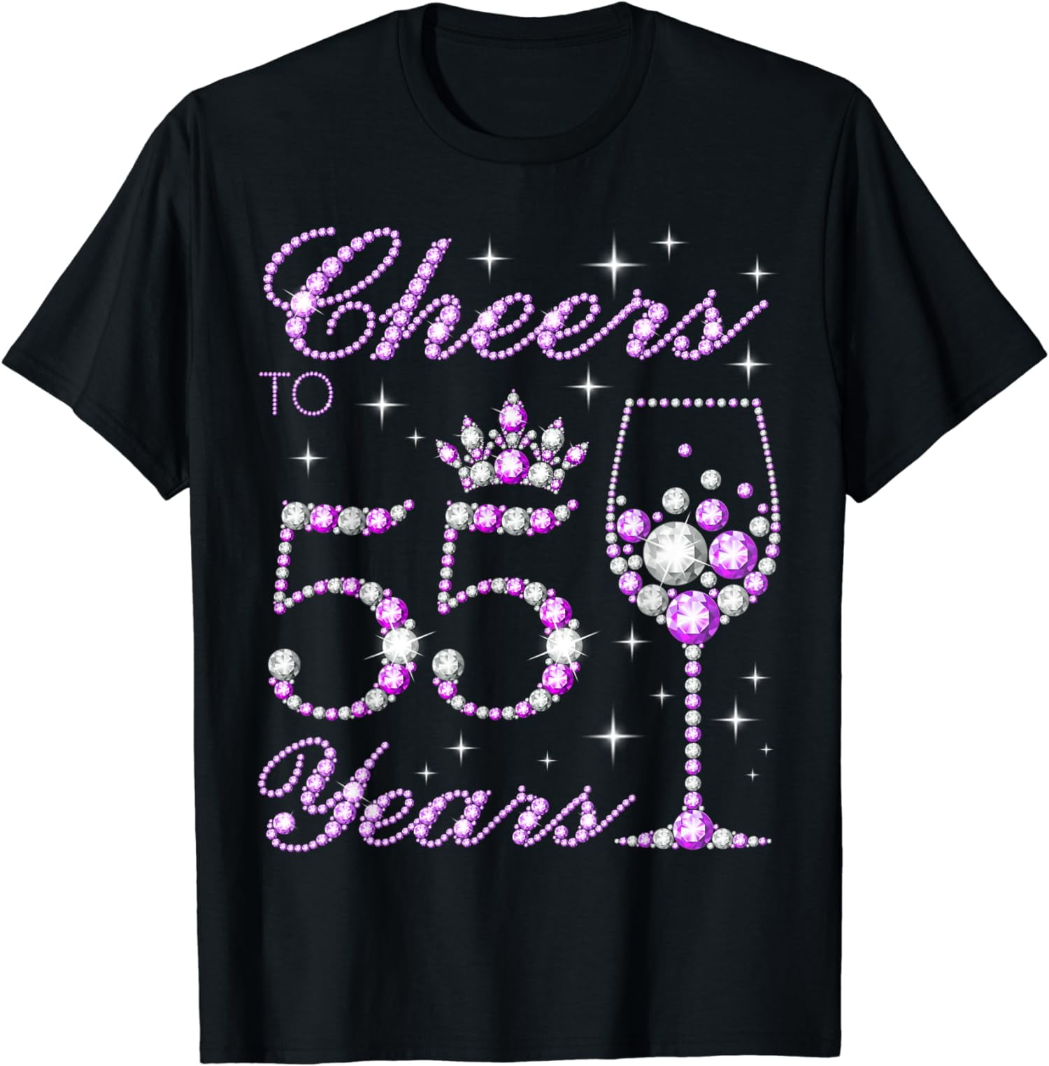Cheers to 55 Years Old Women Purple Cute 55th Birthday T-Shirt ...