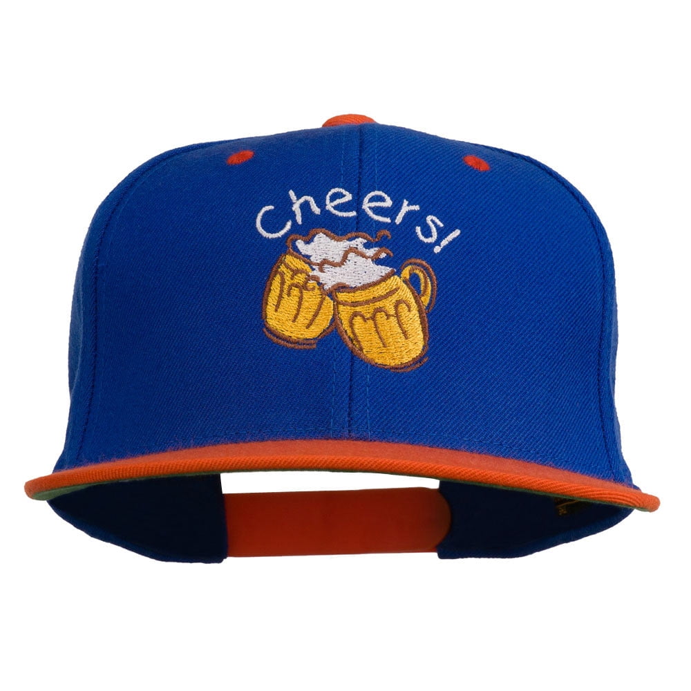 Cheers with Beer Mugs Embroidered Two Tone Snapback Cap - Royal Orange ...