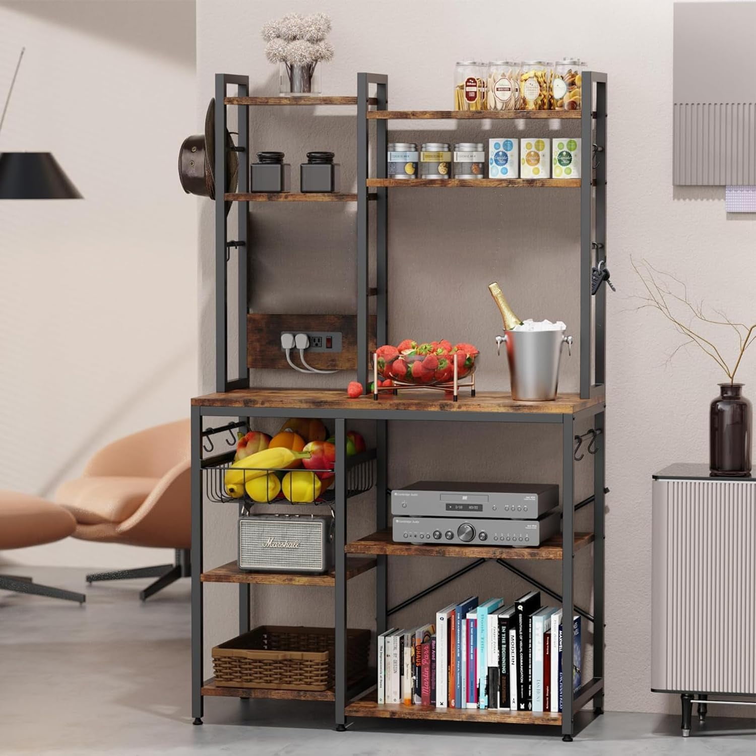 Cheersstar Standing Kitchen Baker’s Rack, Bakers Rack with Power Outlet ...