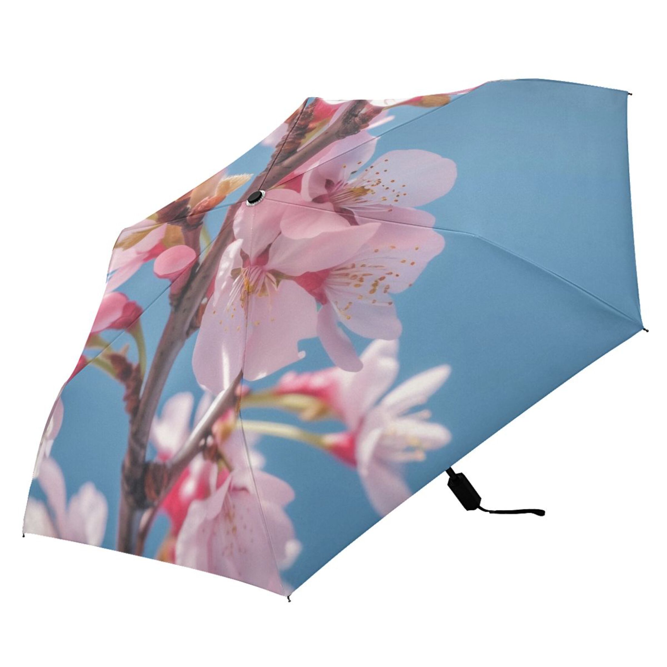 Cheery Flowers Compact Folding Umbrella for Rain Windproof Travel ...