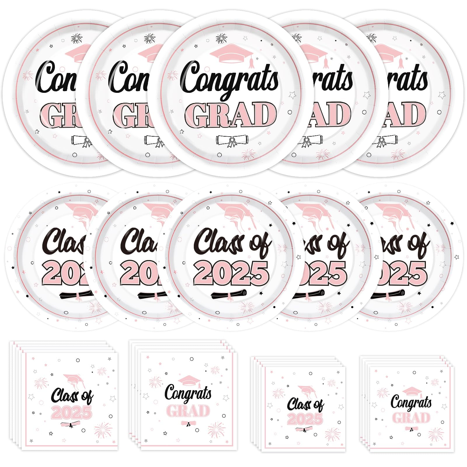 Cheery Land 200PCS Pink Graduation Plates MTN1 and Napkins Party ...