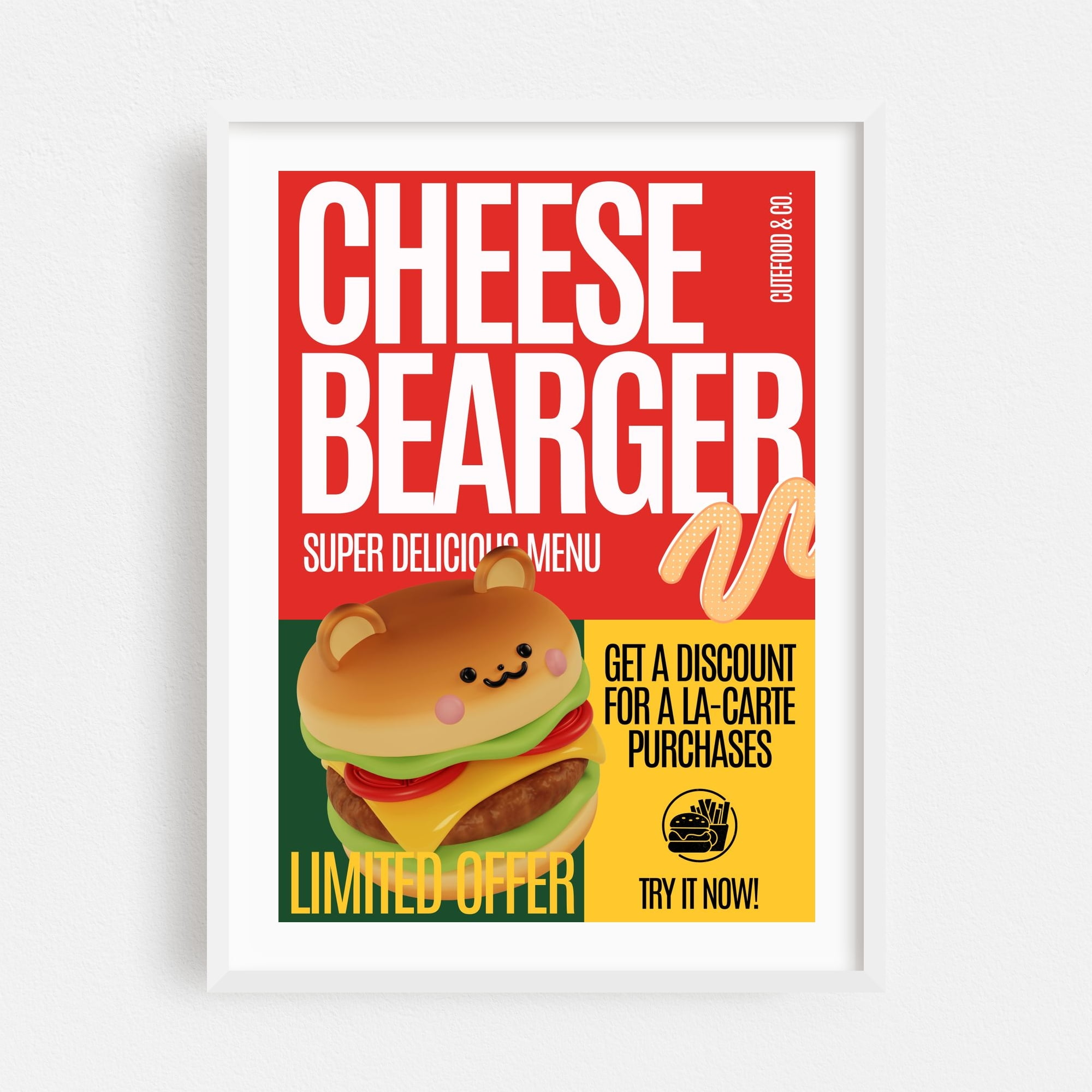 Cheese Bearger Offer - Typography Humor Pop Art Illustration White ...