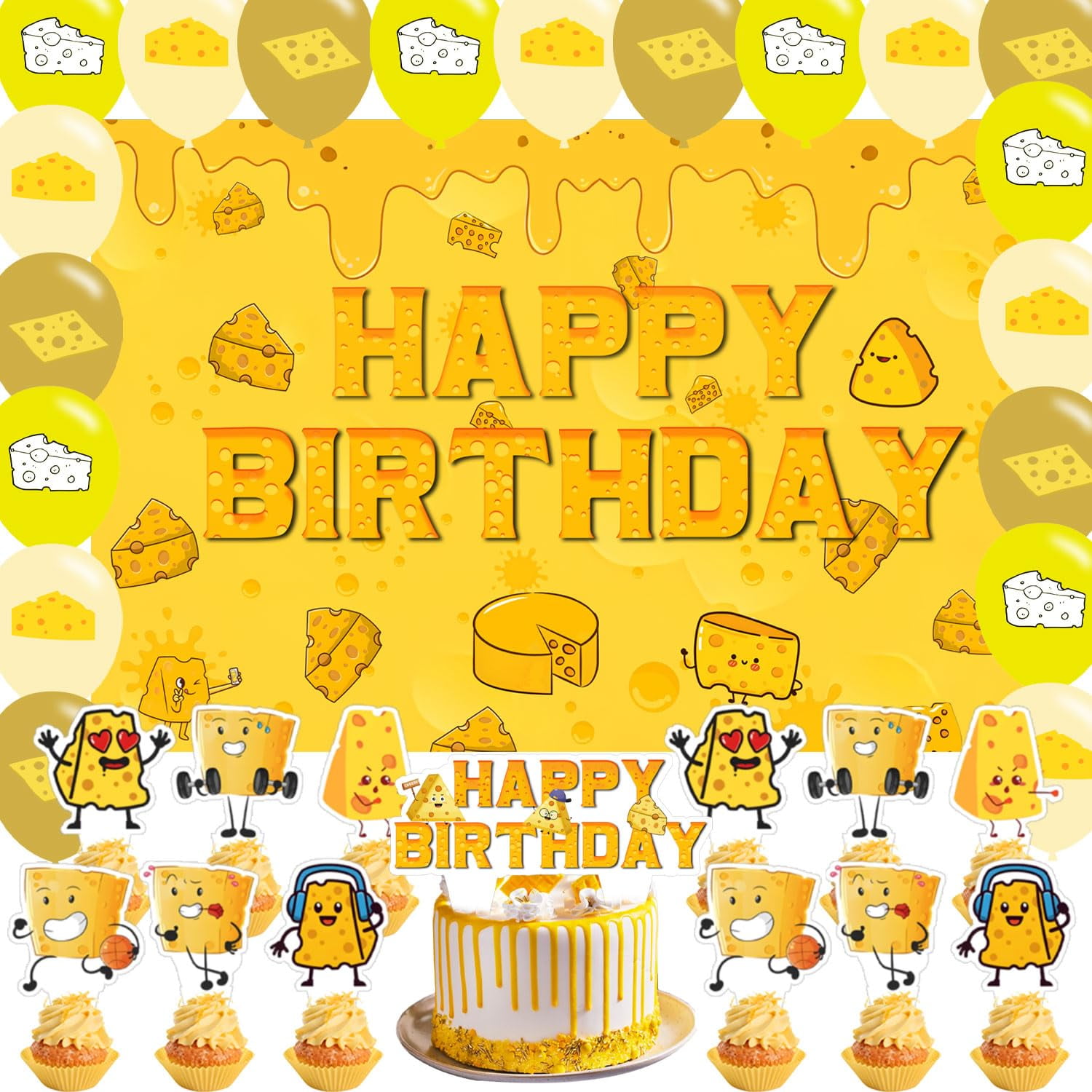 Cheese Birthday Supplies, Cartoon Cheese Birthday KKS1 Decorations ...