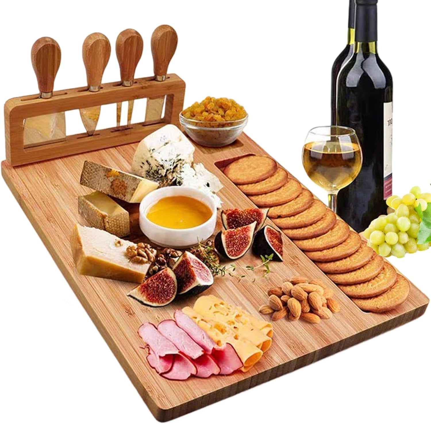 Cheese Board Charcuterie Board Set: Bamboo Cheese Tray Cheese Board Set ...